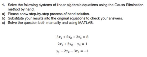 solved 1 solve the following systems of linear algebraic
