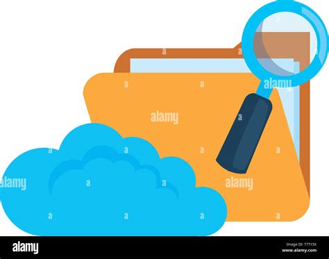 Cloud Computing Folder Magnifier Cybersecurity Data Protection Vector Illustration Stock Vector