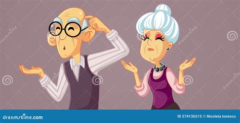 Puzzled Senior Couple Shrugging Feeling Disoriented Vector Cartoon