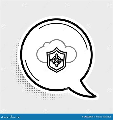 Line Cloud And Shield Icon Isolated On Grey Background Cloud Storage