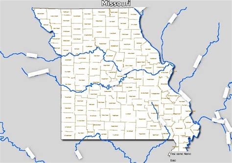 Map Of Major Rivers And Map Of Major Lakes In The State Of Missouri Usa