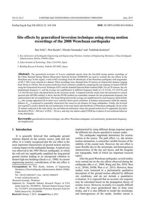 Pdf Site Effects By Generalized Inversion Technique Using Strong Motion Recordings Of The 2008