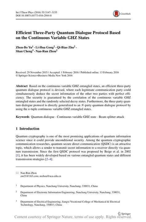 Efficient Three Party Quantum Dialogue Protocol Based On The Continuous