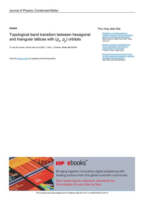 Pdf Topological Band Transition Between Hexagonal And Triangular Lattices With Px Py Orbitals
