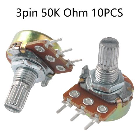 10pcs Wh148 Potentiometer 50k Ohm Variable Resistors 3 Pin 15mm Shaft