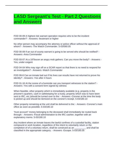 Lasd Sergeant S Test Part 2 Questions And Answers Lasd Sgt Stuvia Us