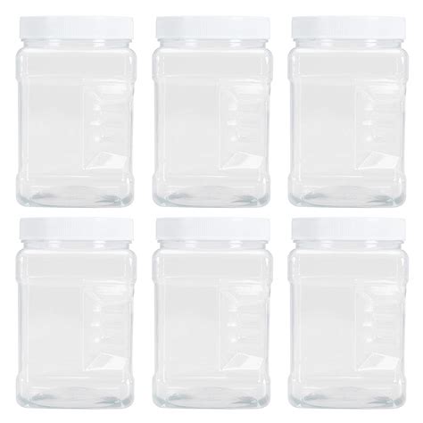 Buy Lawei 6 Pack Square Plastic Jars With Lids 30 Oz Clear Rectangular 4 Cup Containers With