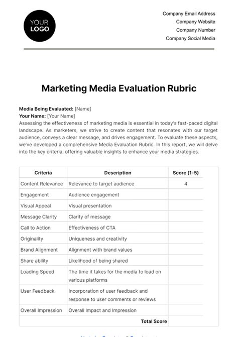 Free Marketing Media Evaluation Rubric Template To Edit Online