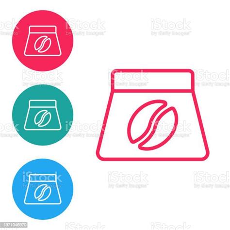 흰색 배경에 고립 된 커피 콩 아이콘의 레드 라인 가방 원 버튼에 아이콘을 설정합니다 벡터 0명에 대한 스톡 벡터 아트 및 기타 이미지 Istock