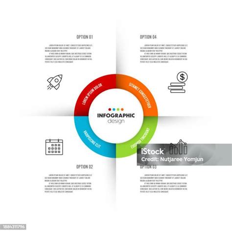 벡터 원형 차트 4 옵션 시작 프로젝트 최소 Infographic 디자인 템플릿 현대 웹 사이트 메뉴 인터페이스 4가지 개체에