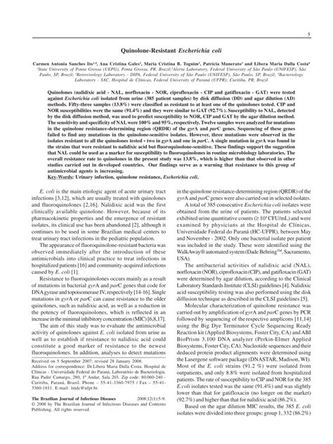 Pdf Quinolone Resistant Escherichia Coli