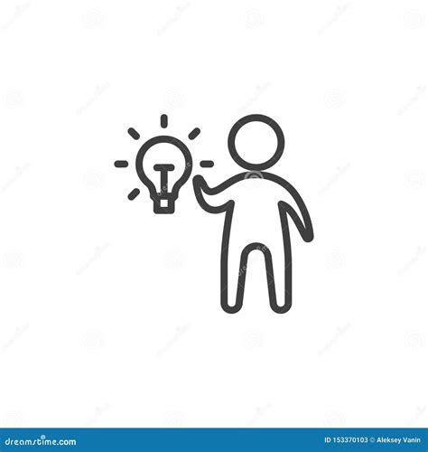 Man With Idea Lamp Line Icon Stock Vector Illustration Of Lightbulb