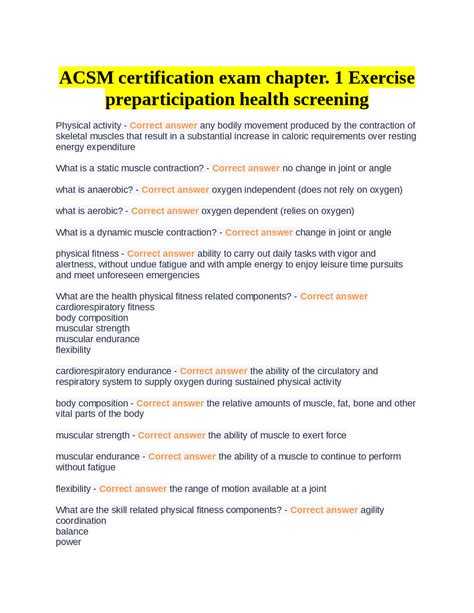 Acsm Certification Exam Chapter 1 Preparticipation Health Screening