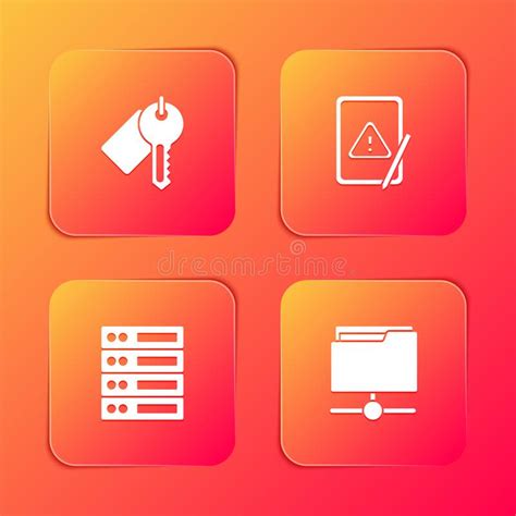 Set Marked Key Tablet With Exclamation Mark Server Data Web Hosting And Ftp Folder Icon