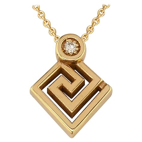 Georgios Collections 18 Karat Yellow Gold Diamond Greek Key Pendant
