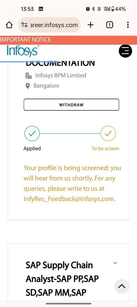 its been 30 days in infosys portal reflecting as to be screened no