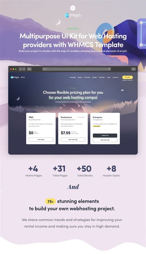 emyui multipurpose web hosting with whmcs template