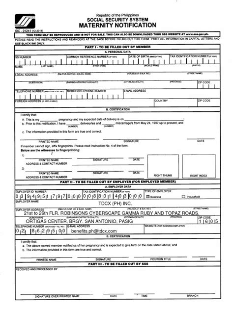 Maternity Benefit Form Download Free Pdf Payroll Classified Information