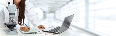 Chinese Scientist Woman With Microscope Stock Image Image Of Exam Hands 89723409