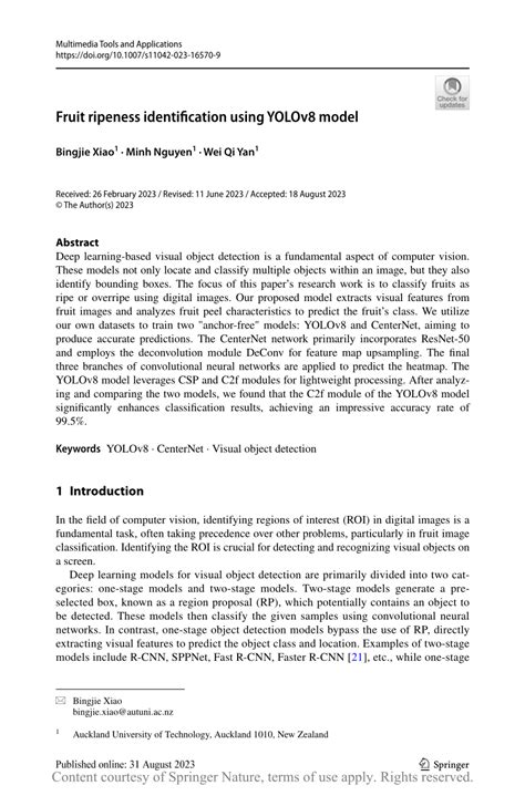 pdf fruit ripeness identification using yolov8 model