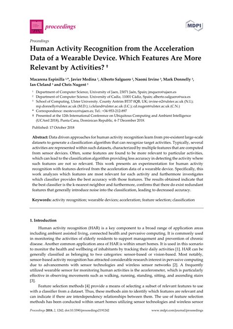 Pdf Human Activity Recognition From The Acceleration Data Of A Wearable Device Which Features