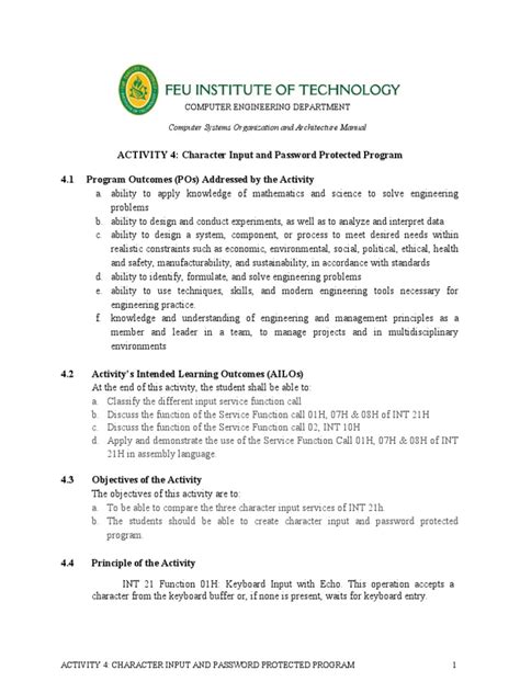 Itecompsysl Activity 4 Character Input And Password Protected Program Pdf Engineering Design