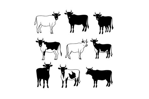 Cow Silhouette On White Vector Set Items Graphic By Fijulanam468 · Creative Fabrica