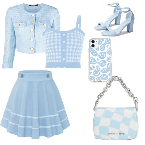 Stylish Blue Outfit With Accessories Blue Pastel Outfit Blue Preppy