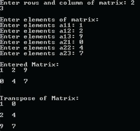 C Program To Find Transpose Of A Matrix C Example