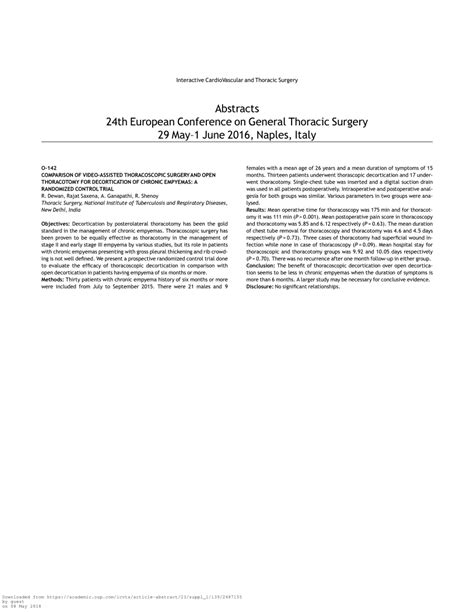 Pdf O 142comparison Of Video Assisted Thoracoscopic Surgery And Open