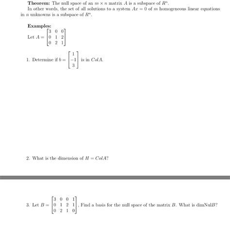 solved theorem the null space of an m x n matrix a is a