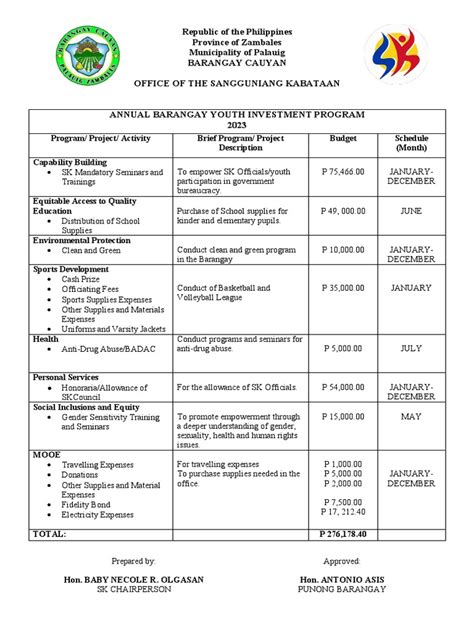 Cauyan Annual Barangay Youth Investment Program Pdf