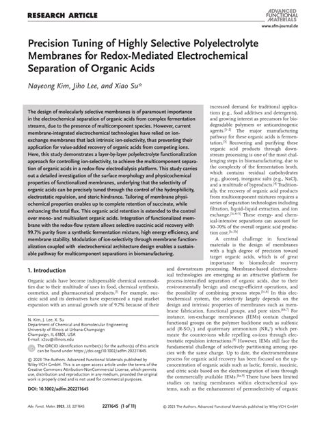 Pdf Precision Tuning Of Highly Selective Polyelectrolyte Membranes For Redox‐mediated