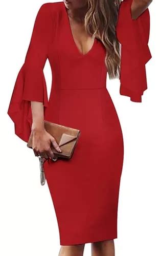 Vestido Sexi De Escote En V Manga Larga Y Cintura Delgada Meses Sin