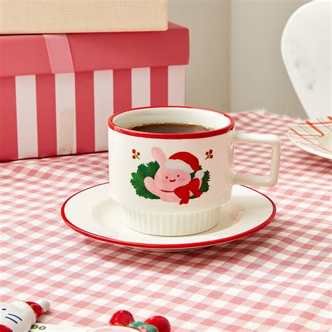 크리스마스 홀리졸리 스크래빗 도자기 머그컵 소서 세트kt9123003 모던하우스