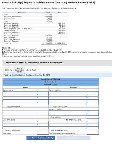 solved exercise 3 16 algo prepare financial statements