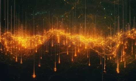 Abstract Digital Wave Pattern With Glowing Orange Lines And Particles