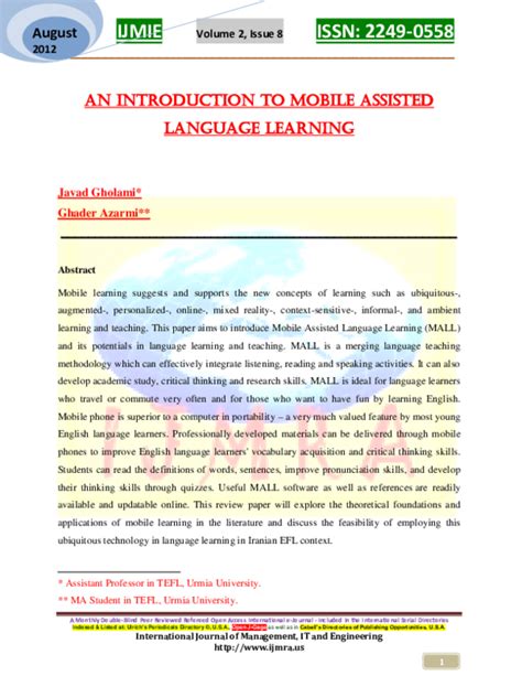 Pdf An Introduction To Mobile Assisted Language Learning
