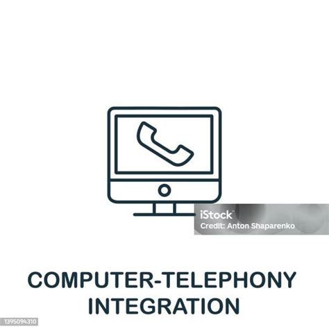 고객 서비스 컬렉션의 컴퓨터전화 통신 통합 아이콘입니다 간단한 라인 요소 템플릿 웹 디자인 및 인포 그래픽을위한 컴퓨터 전화 통신 통합 기호 Brand Name Online