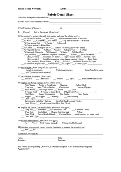 Fabric Detail Sheet Printable Pdf Download