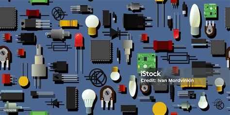 라디오 구성 요소 집합입니다 원활한 패턴 칩 다이오드 트랜지스터 및 저항기 배경 이미지 무선 회로용 요소 전자 세부 사항 벡터 0명에 대한 스톡 벡터 아트 및 기타 이미지