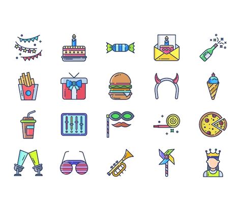 파티 생일 축 하 아이콘 세트 프리미엄 벡터