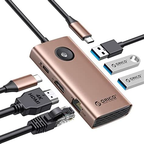 Orico Usb C 擴充基座 6 合 1 Usb C 加密狗 附 Hdmi 4k Pd100w 3 Usb3 0 乙太網路、usb C 集線器多連接埠轉接器