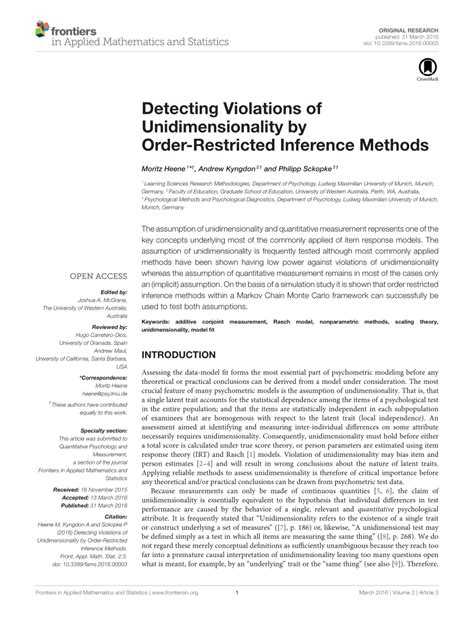 pdf detecting violations of unidimensionality by order restricted