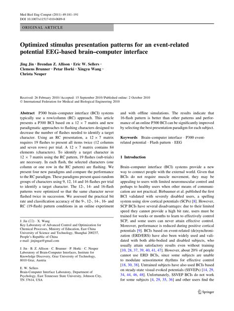 Pdf Optimized Stimulus Presentation Patterns For An Event Related Potential Eeg Based Brain