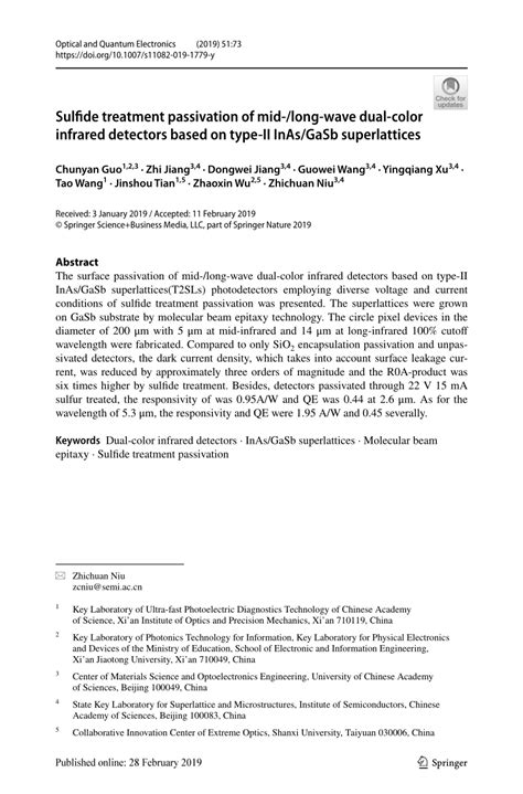 Pdf Sulfide Treatment Passivation Of Mid Long Wave Dual Color