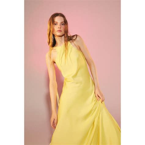 Addie Satin Long Dress In Lime Light Nazli Ceren Wolf And Badger