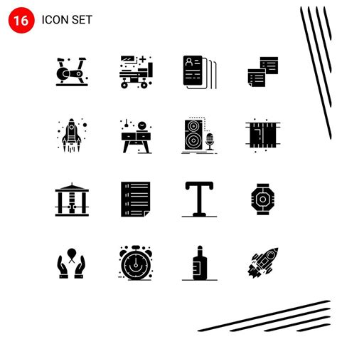Mobile Interface Solid Glyph Set Of 16 Pictograms Of Pages Notes
