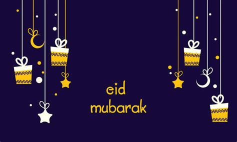 Eid Mubarak Celebration Concept With T Boxes Stars Crescent Moon Hang Decorated On Violet