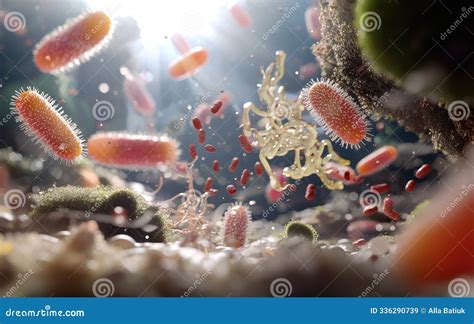Vibrant Gut Microbiome Healthy Bacteria And Pathogens In Colorful Microscopic Biology View